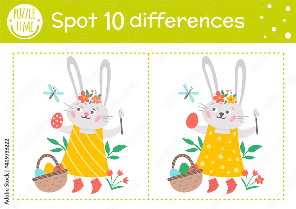 Easter find differences game for children. Holiday educational activity ...
