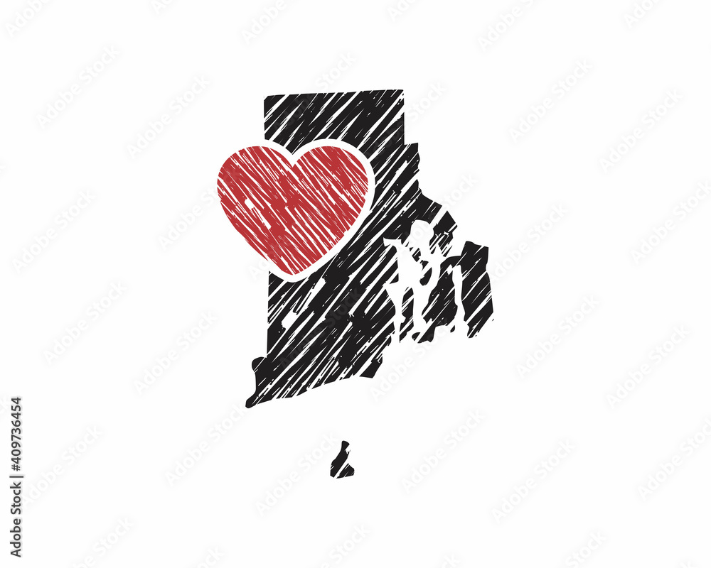 Hand Drawing Rhode Island Map And Heart Logo Vector 001 Stock Vector ...