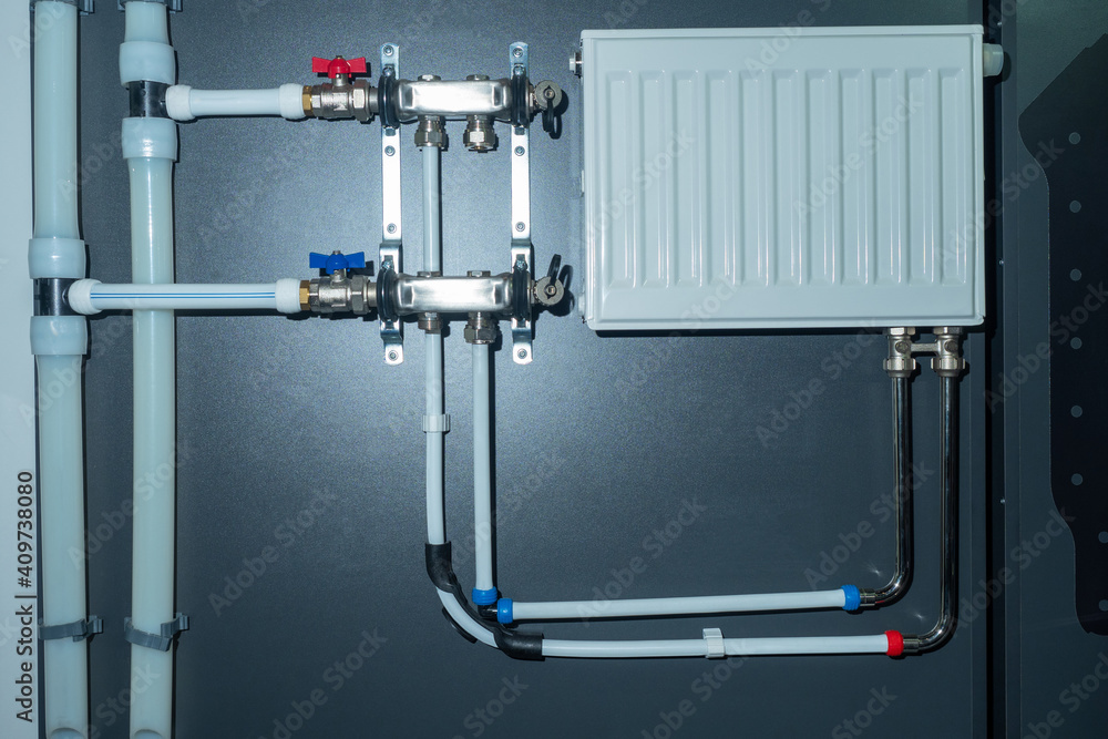 Water supply and heating. The pipe system is connected to the battery ...