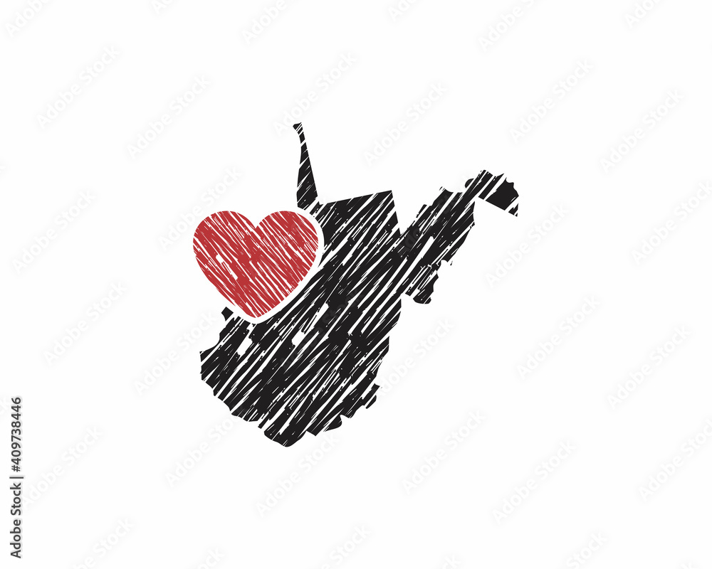 Hand Drawing West Virginia Map And Heart Logo Vector 001 Stock Vector ...