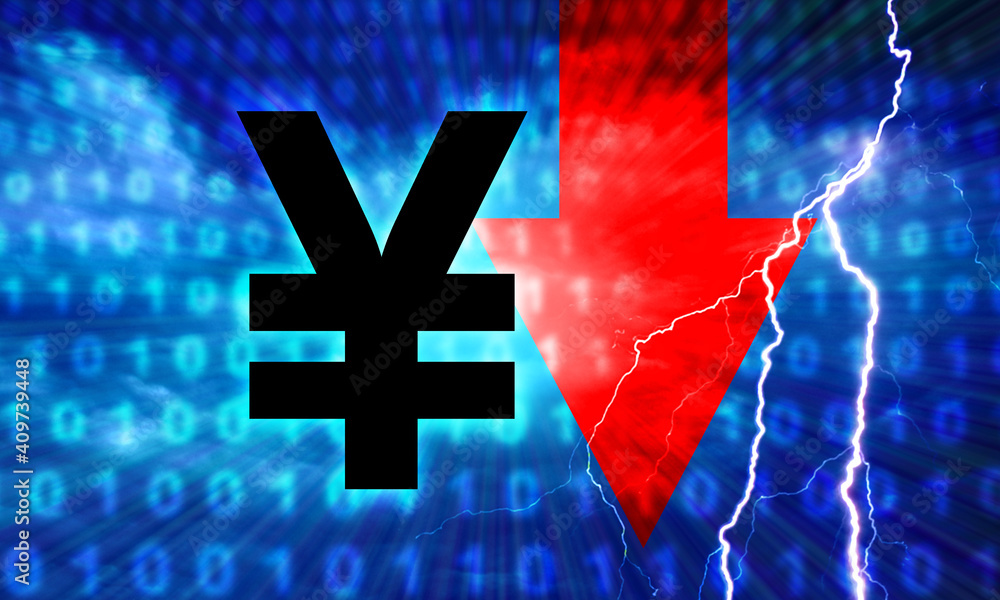 The Japanese yen symbol next to the down arrow and lightning bolt. The ...