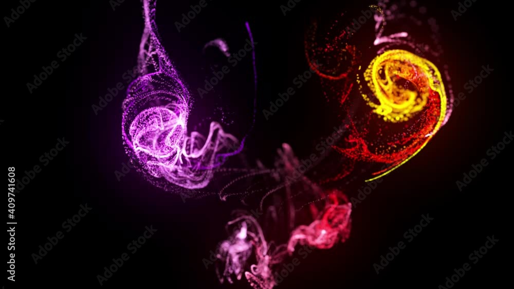 injection of fluorescent red violet ink in water in 4k. 3d render of ...