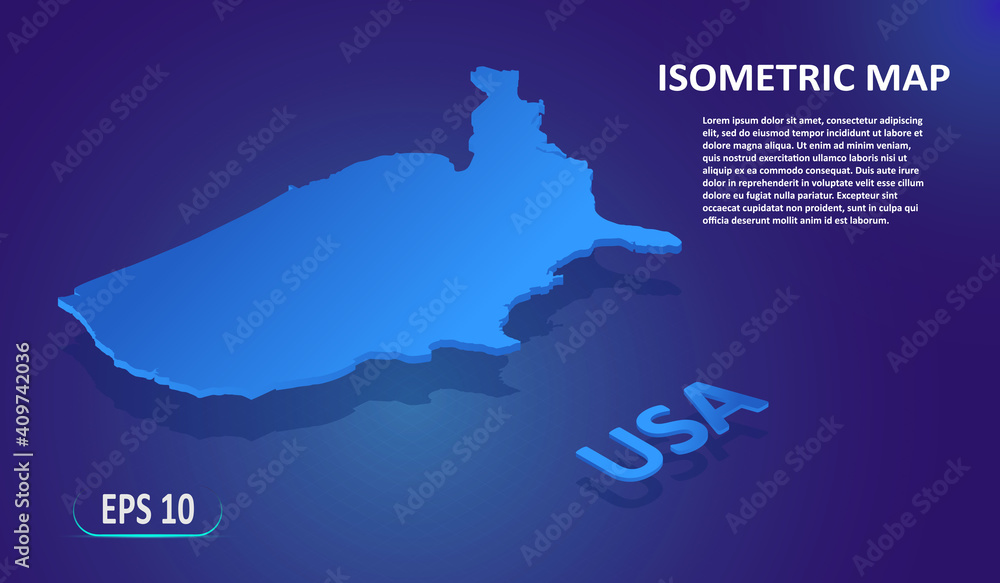 Isometric map of USA. Modern flat map of the United States of America ...