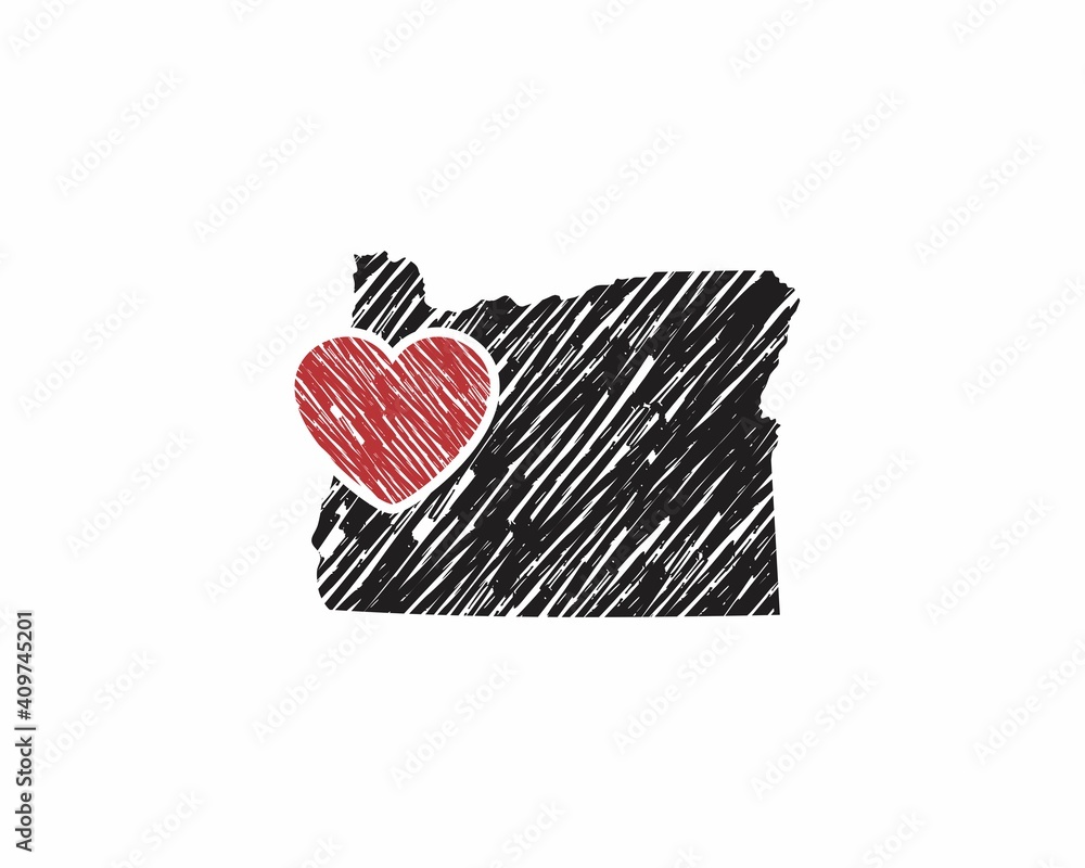 Hand Drawing Oregon Map And Heart Logo Vector 001 Stock Vector | Adobe ...
