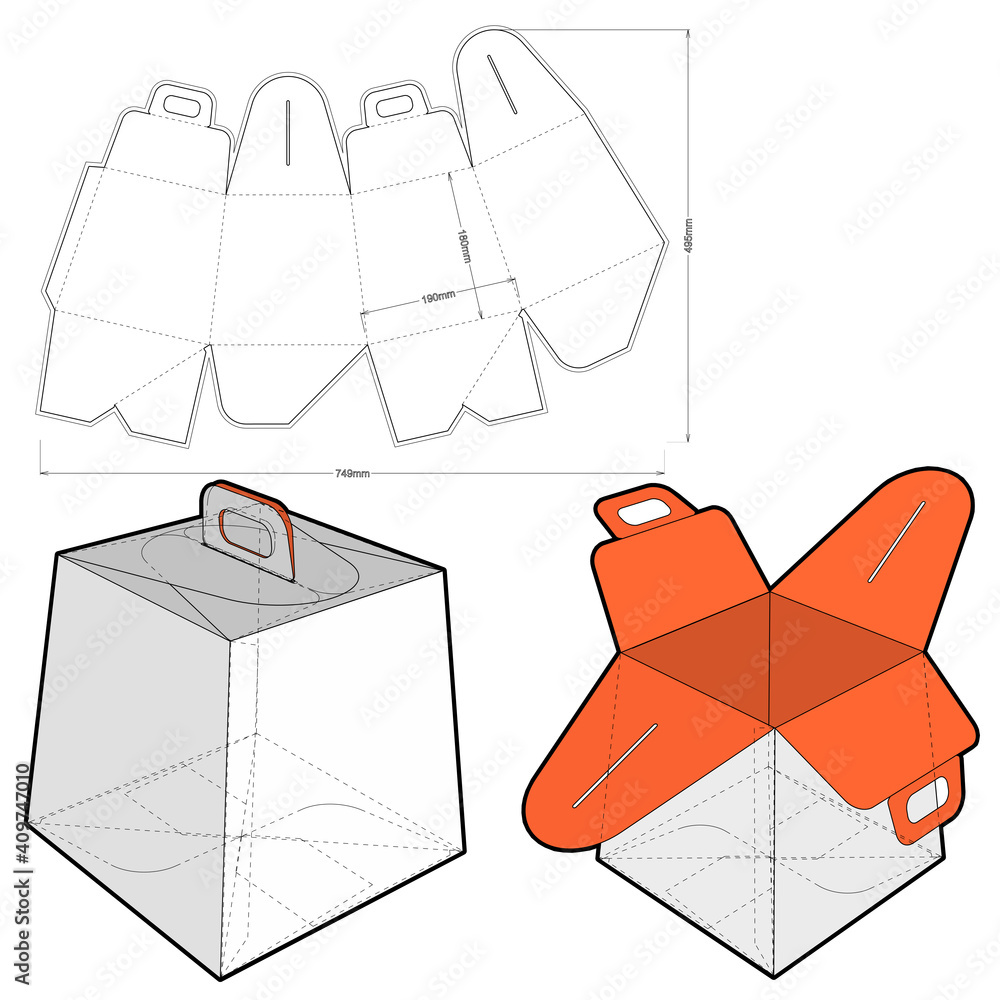 Folding Box With Handle (Internal measurement 19x19x18cm) and Die-cut ...