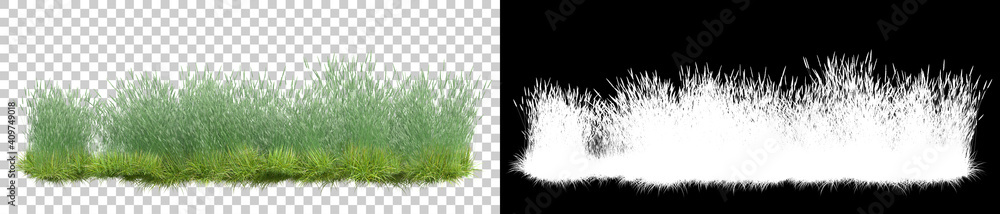 Background illustration of green field of grass with flowers. 3D ...