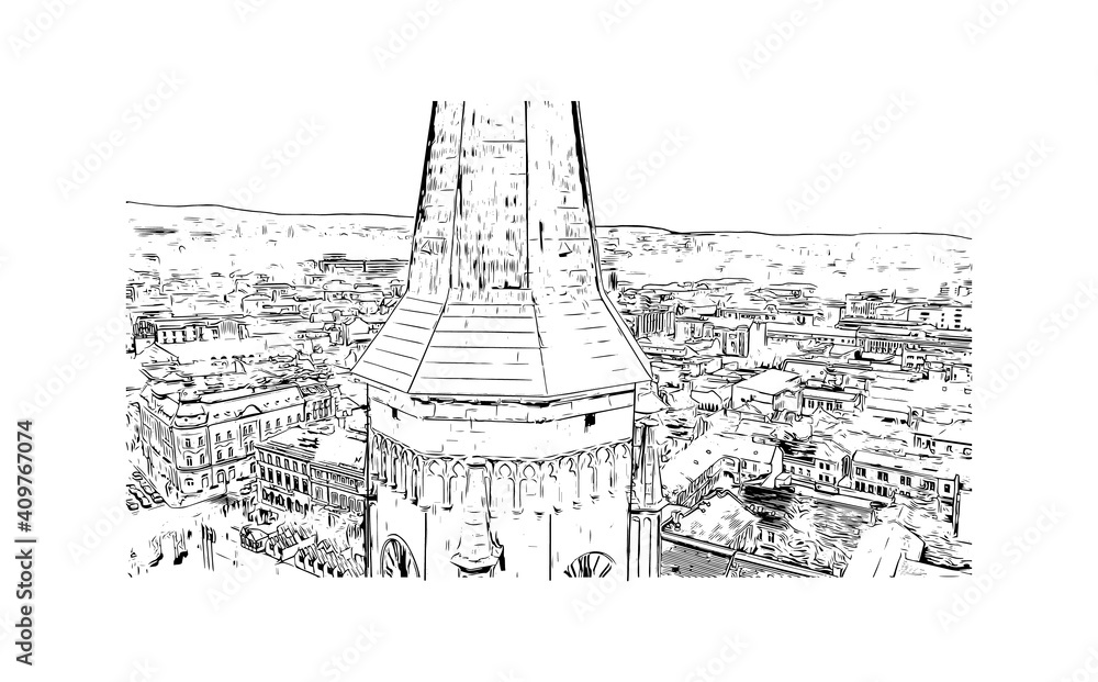 Building view with landmark of Cluj Napoca is the city in Romania. Hand ...