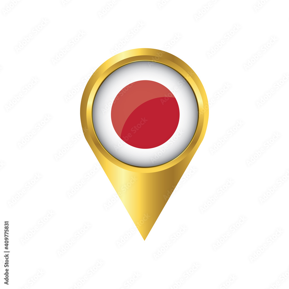 Flag of Japan.symbol check in Japan, golden map pointer with the ...