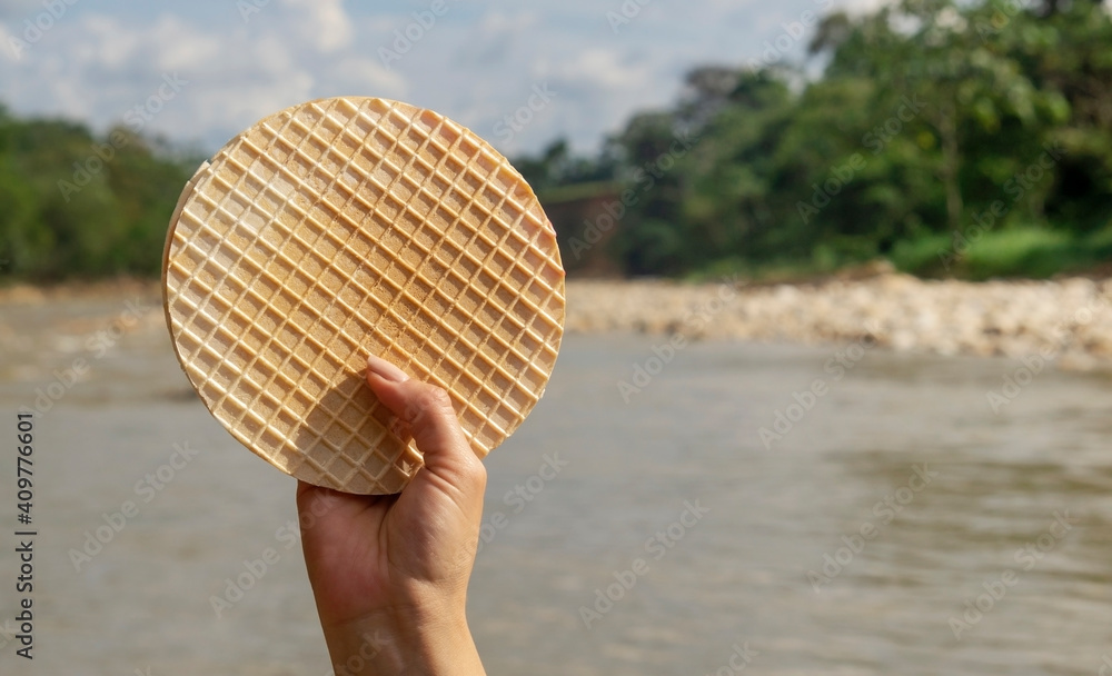 Typical Colombian dessert made with oblea and dulce de leche ...
