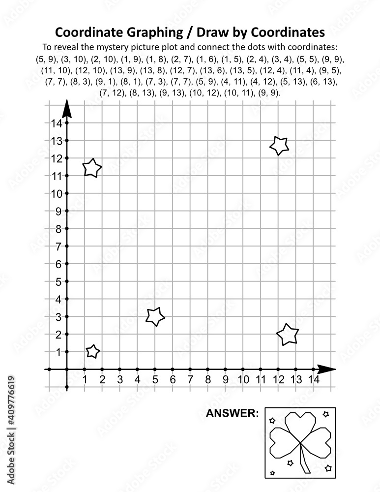 Coordinate graphing, or draw by coordinates, math worksheet with St ...