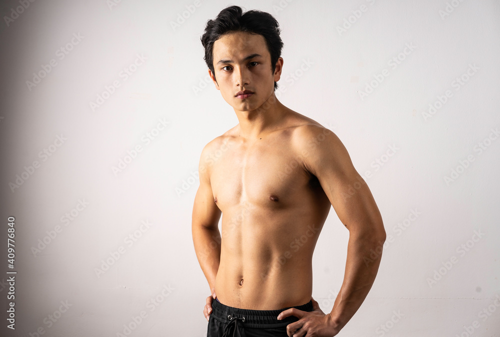 Portrait of handsome young man with clean muscles and skin Stock Photo ...