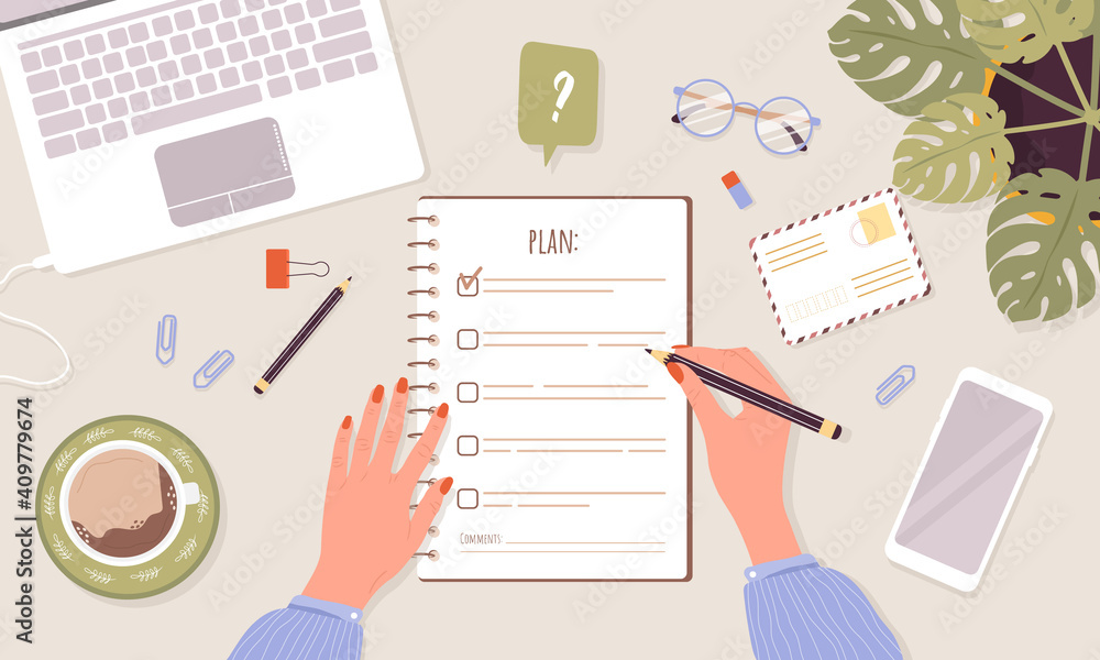 Month planning or checklist concept. Woman planning day or week. Task ...