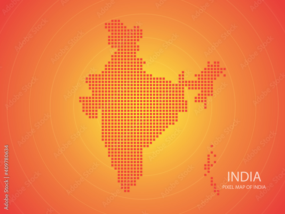 Orange pixel map of india on orange background. Vector illustration ...