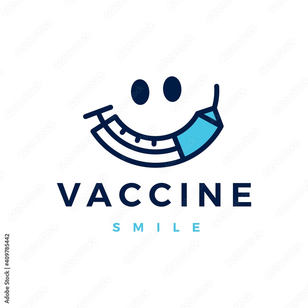 vaccine smile injection virus covid 19 logo vector icon illustration ...