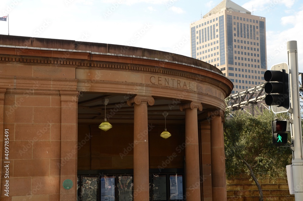 Circular Elizabeth Street entrance to Central Station with doric ...