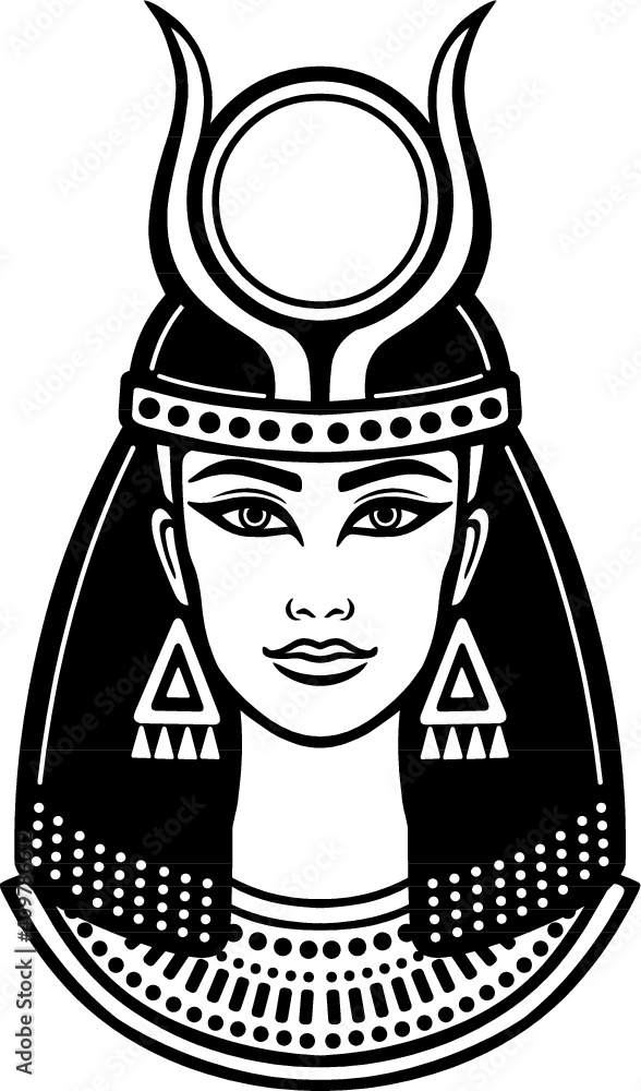 Animation portrait of the ancient Egyptian horned goddess. The linear ...