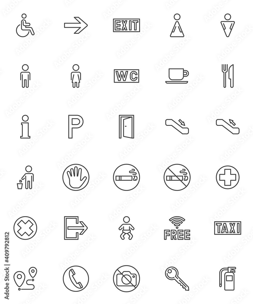 Public navigation signs line icons set. linear style symbols collection ...