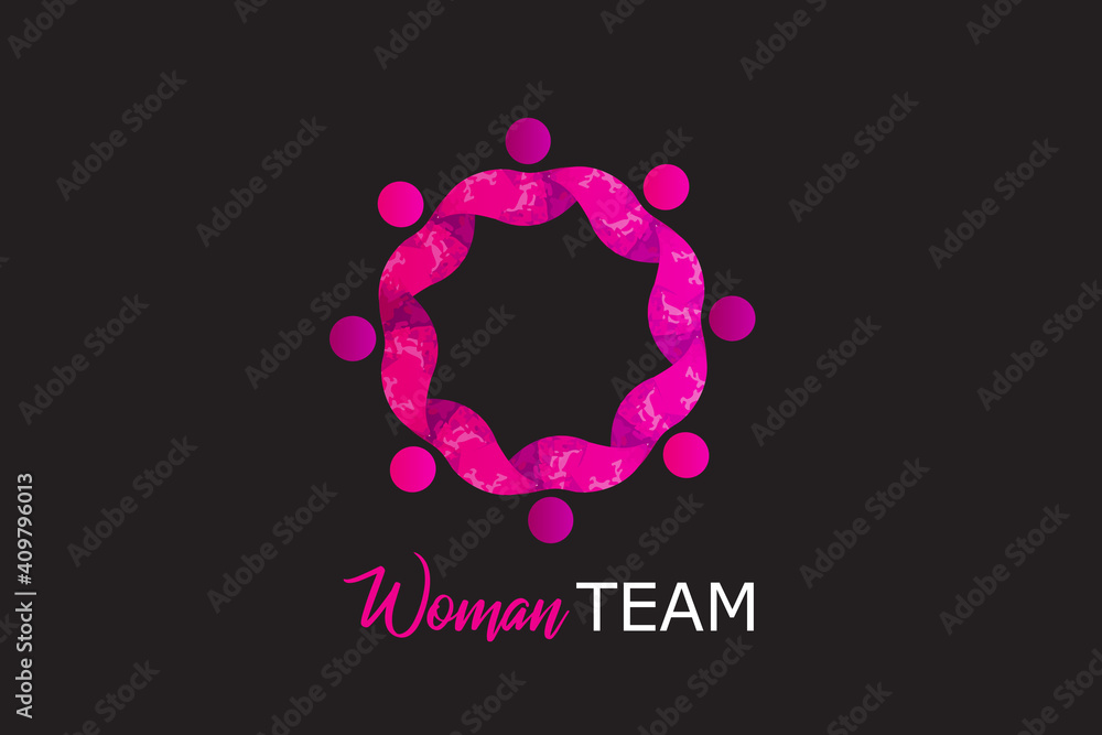 Teamwork girl partners in a hug of eight woman concept of unity ...