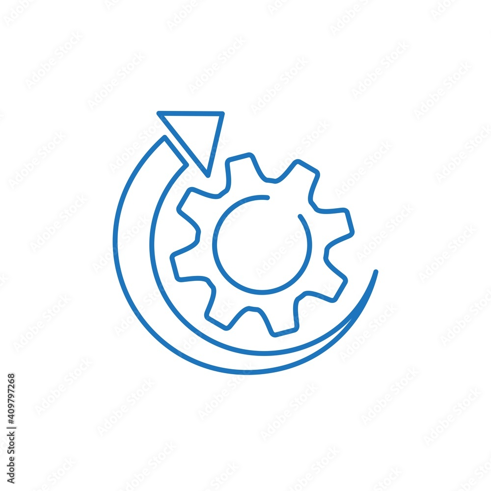 Gear and rotation arrow. Accelerated process. Vector linear icon ...