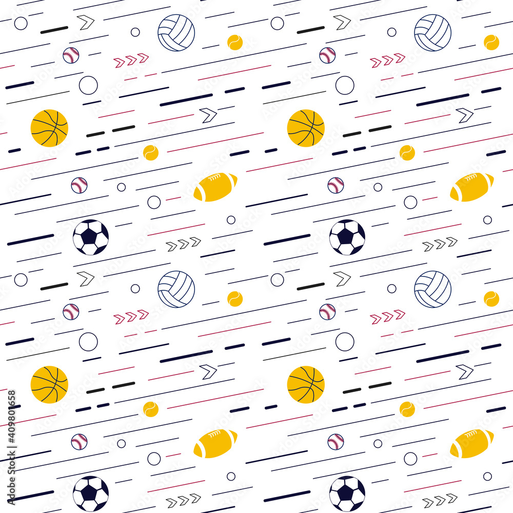 Seamless pattern from sport equipment and dynamics lines. Sport ...