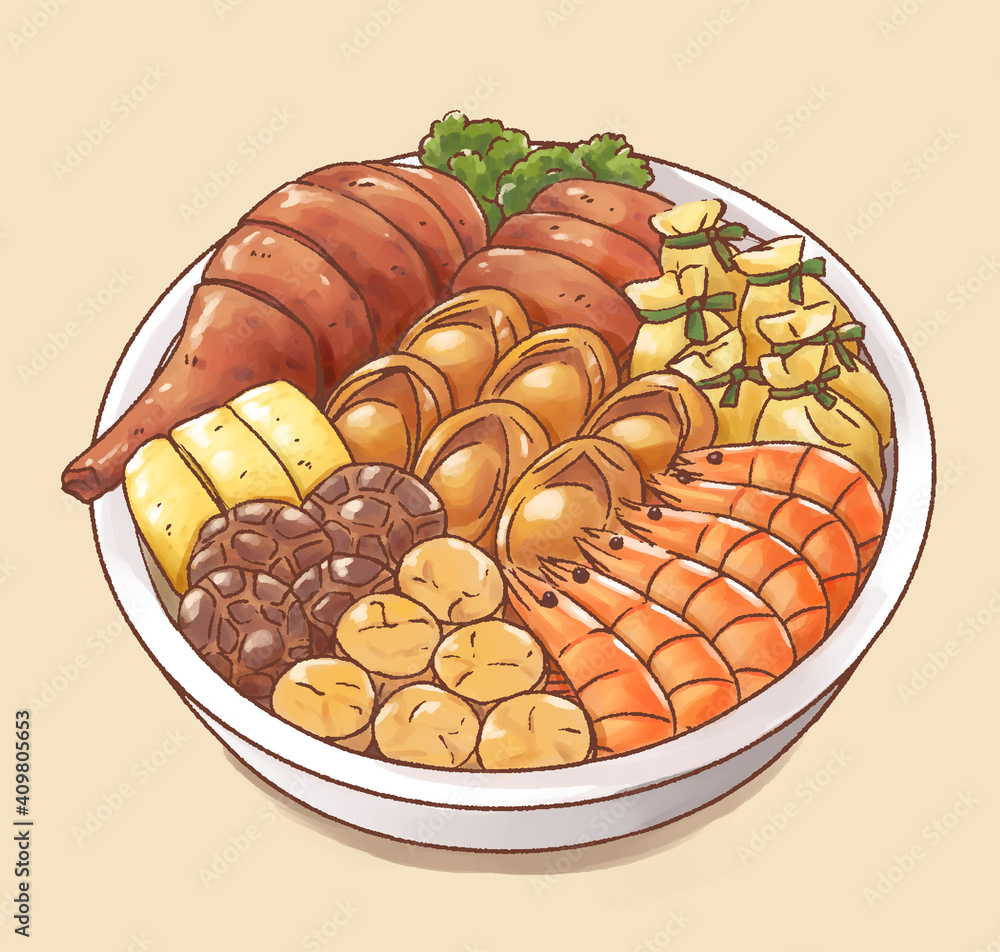 Poon Choi, traditional Chines New Year food in Hong Kong Stock Vector ...