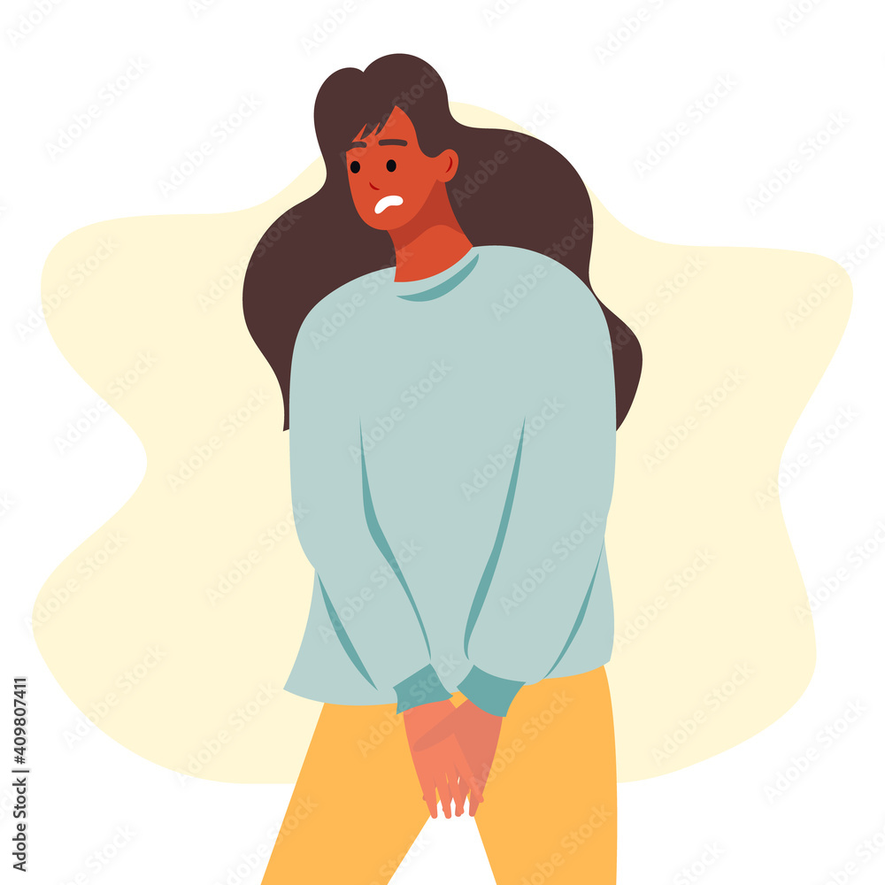 Vector cartoon illustration of shy girl. Isolated on white background ...