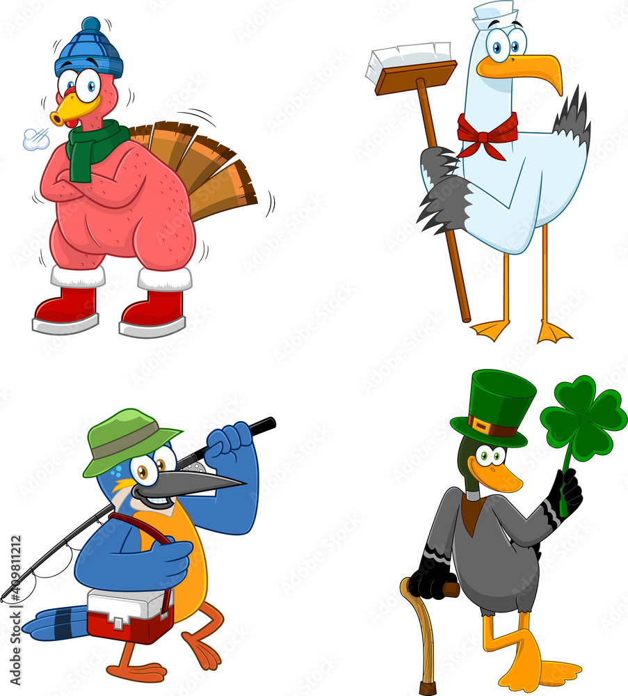 Cartoon Birds Characters. Vector Collection Set Isolated On White ...