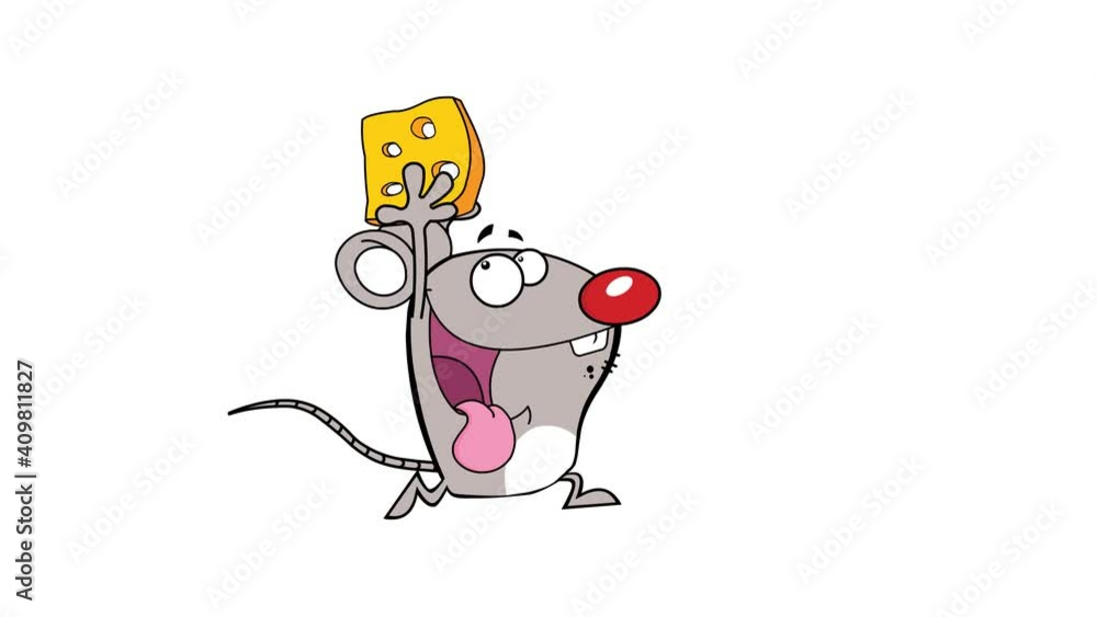Happy Mouse Cartoon Character Running With Cheese. 4K Animation Video ...