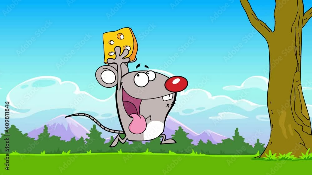 Happy Mouse Cartoon Character Running With Cheese. 4K Animation Video ...