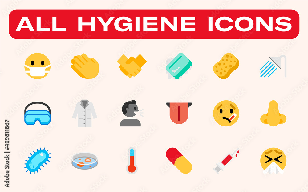 Hygiene vector illustrations icons set. Virus protection tips, self ...