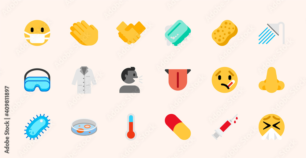 Medical and Hygiene vector illustrations icons set. Virus protection ...