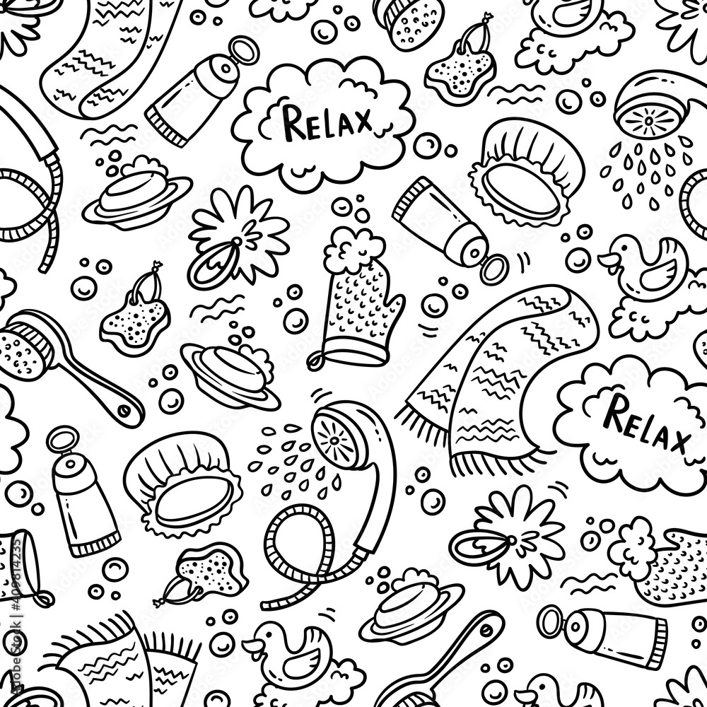 Vector seamless pattern om the theme of hygiene, water procedures ...