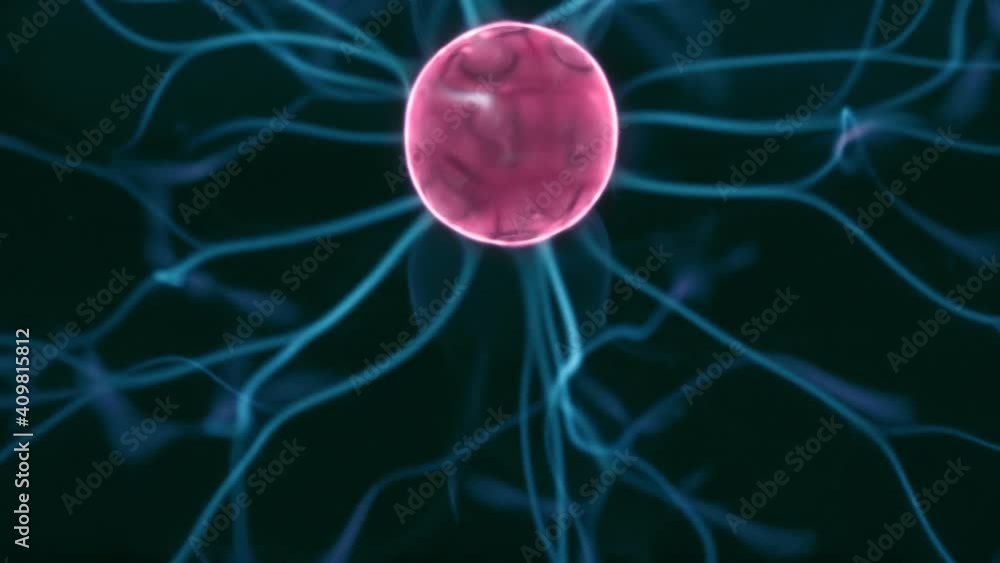 Plasma Ball in Electromagnetic Radiation. A bright pink liquid plasma ...