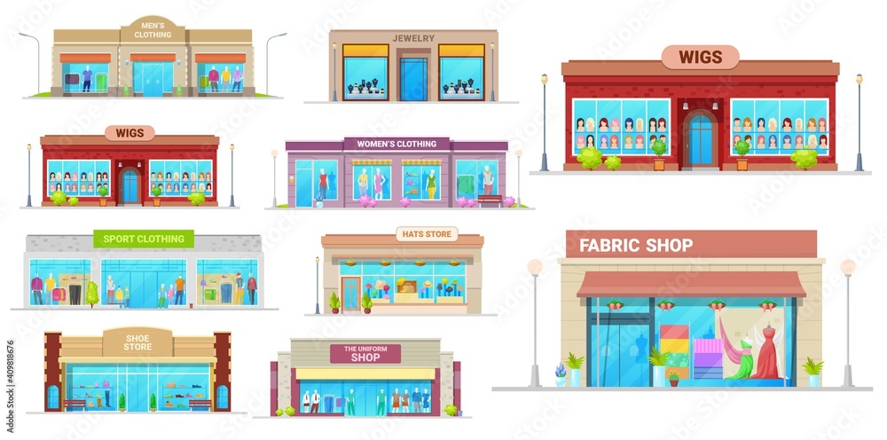 Store and shop buildings isolated vector icons. Cartoon shopping malls ...