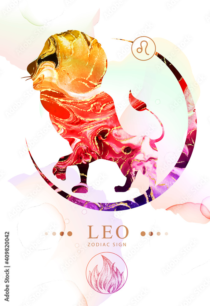 Modern magic witchcraft card with astrology Leo zodiac sign with ...