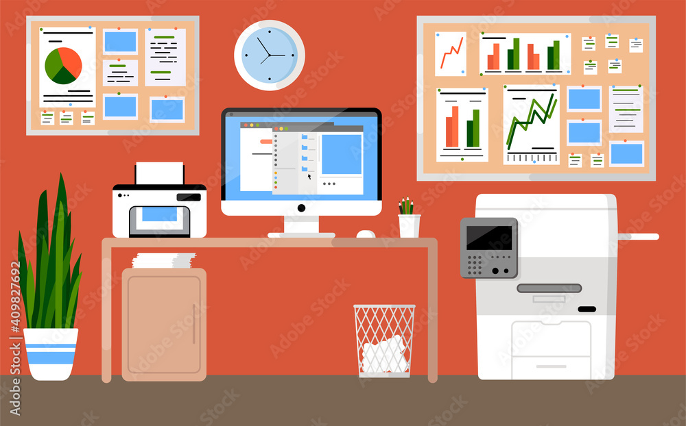 Workplace concept. Office interior. Design for co working. Desktop with ...