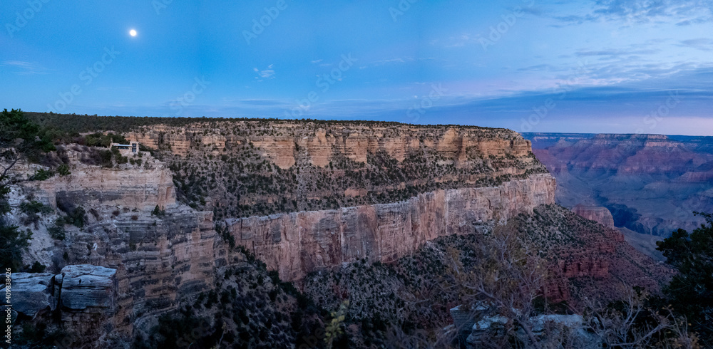 Moon lit Lookout Studio at night, Grand Canyon at night with moon and ...
