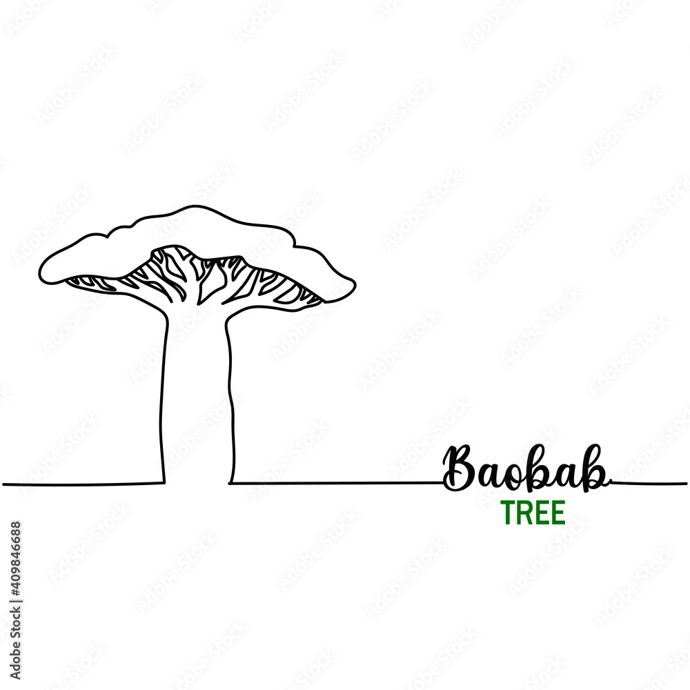 Continuous one line drawing a baobab tree silhouette. Vector ...