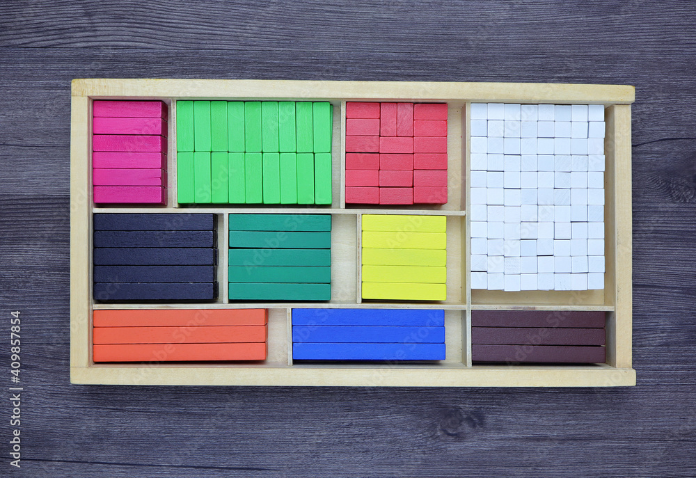 Colorful wooden rectangles for math Cuisenaire rods. Stock Photo ...