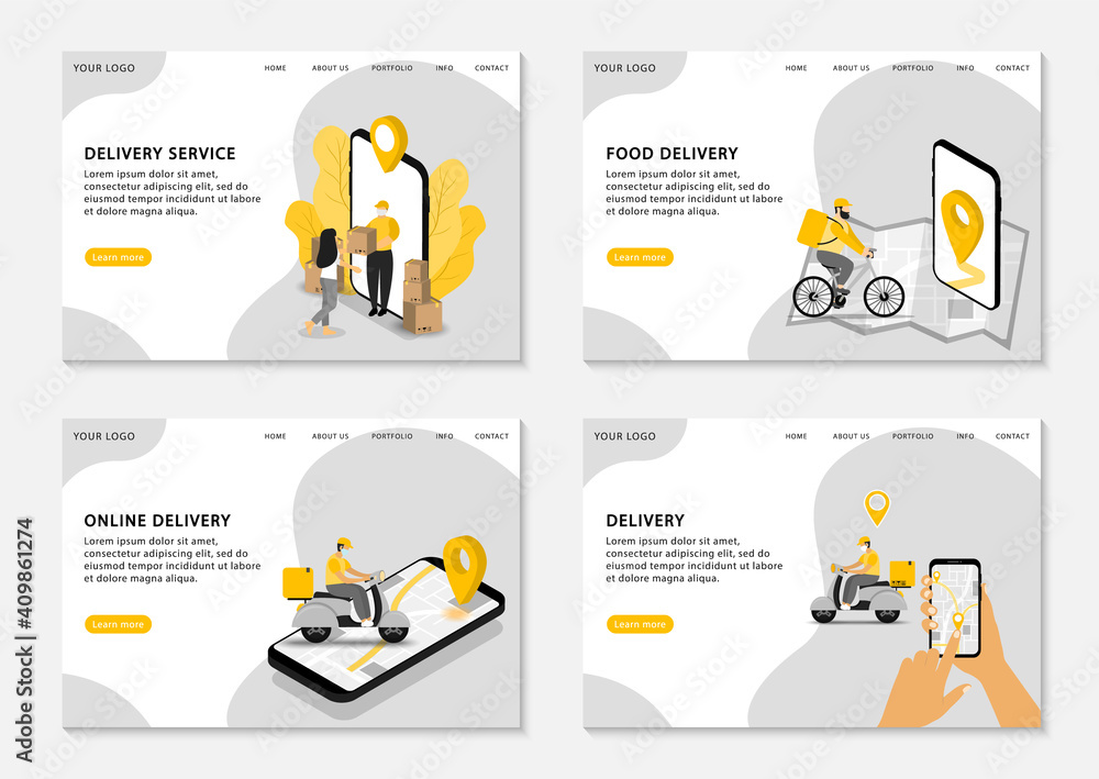 Online delivery landing pages. Set of web page template for delivery ...