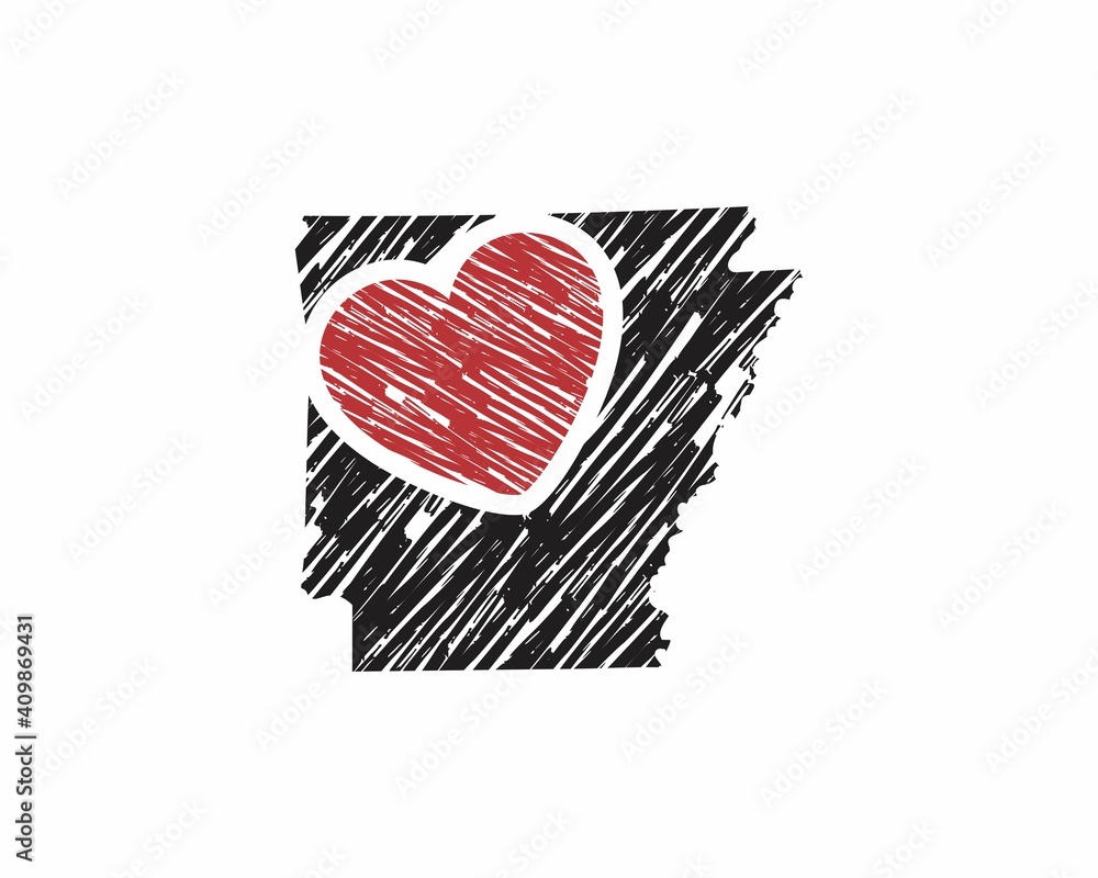 Hand Drawing Arkansas Map And Heart Logo Vector 001 Stock Vector ...