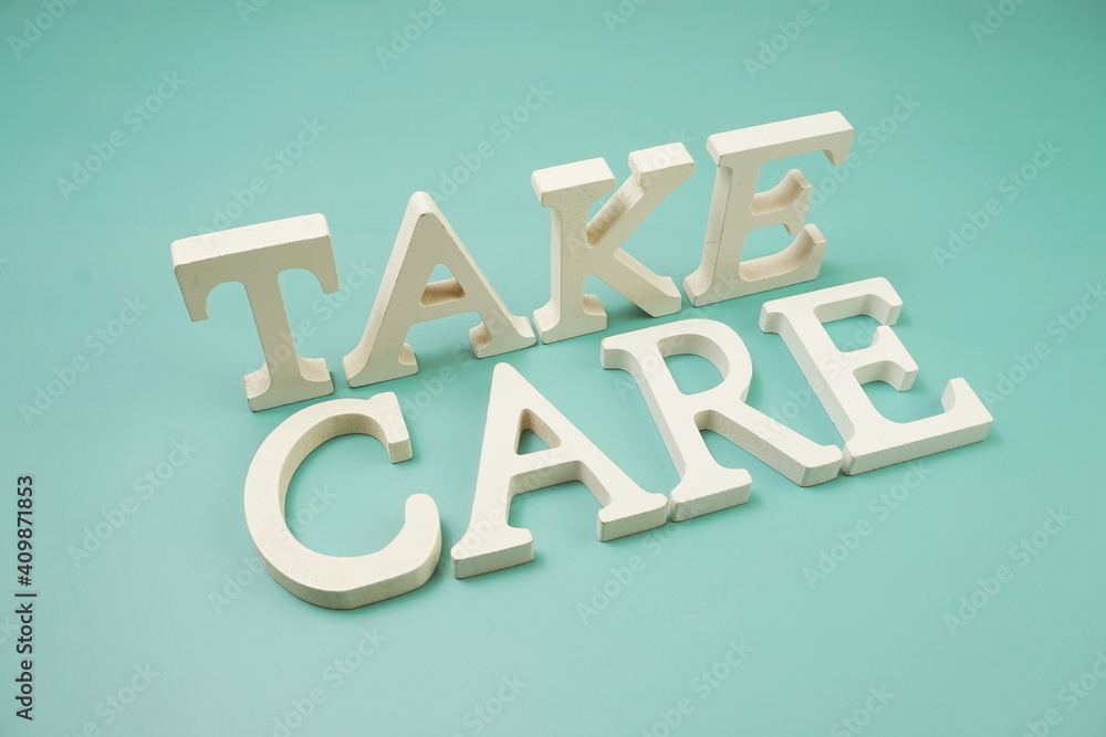 Take Care word alphabet letters on blue background Stock Photo | Adobe ...