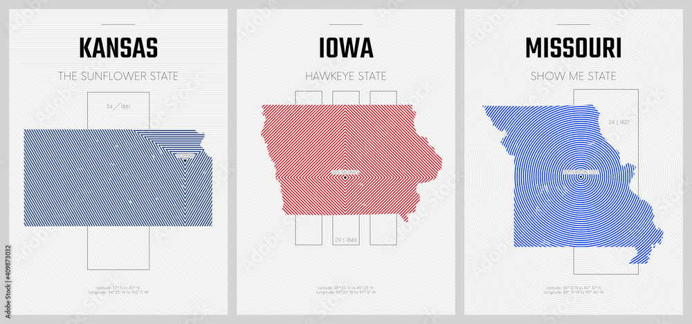Vector posters detailed silhouettes maps of the states of America with ...