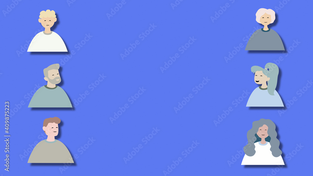 Blue background with comic people icons illustration. Stock ...