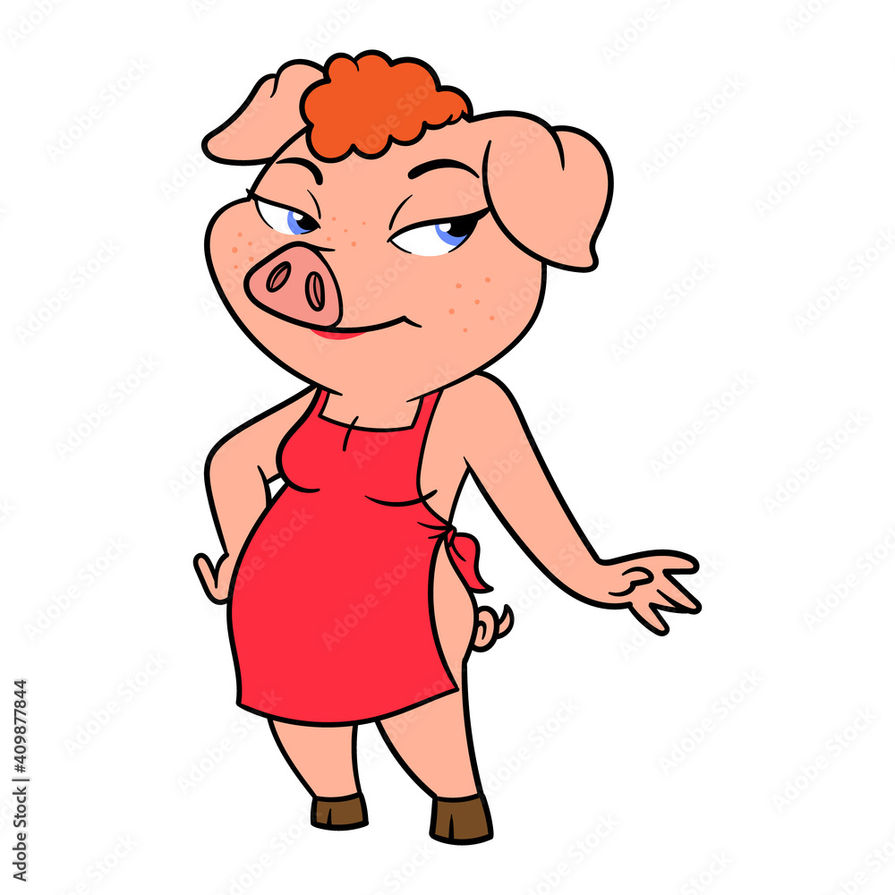 Cartoon Sexy Female Pig Wearing Apron Character Illustration Stock ...