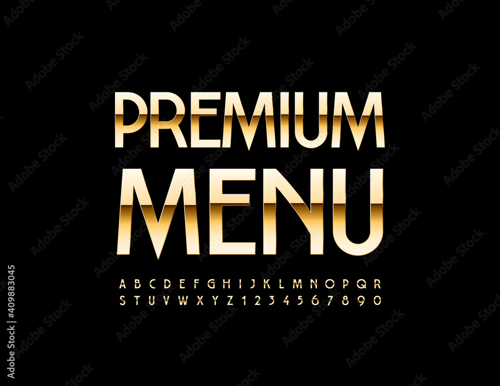Vector elite template Premium Menu. Elegant style Font. Golden Alphabet ...