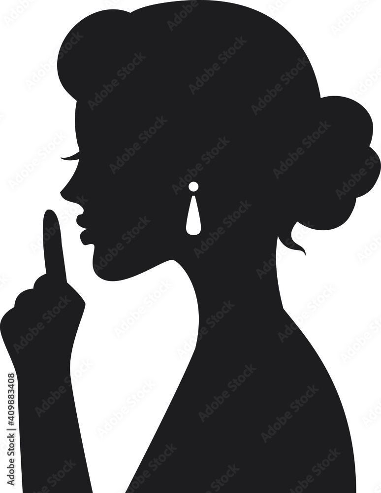 black silhouette Woman hand gesture shows index finger and asks for ...
