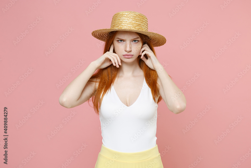 Young irritated naughty angry serious redhead woman 20s ginger long ...