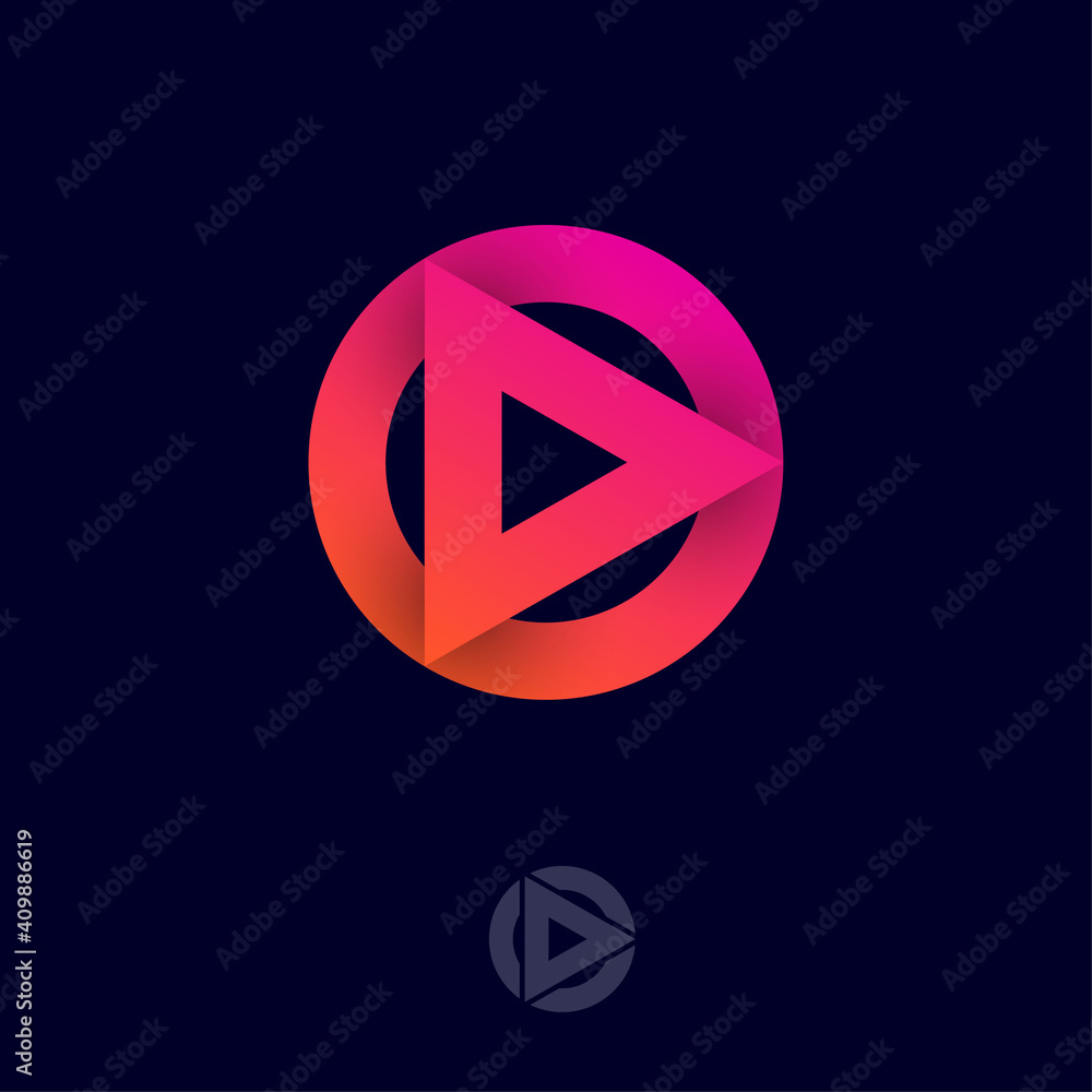 Play logo. Play symbol. Triangle and circle with shadow. Logo can used ...