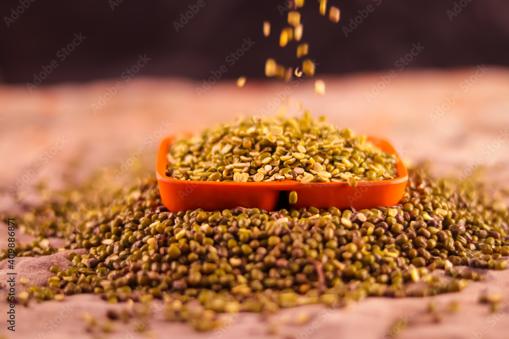Broken Mung Lentils (yellow moong Dal) with green moong bean and mung ...